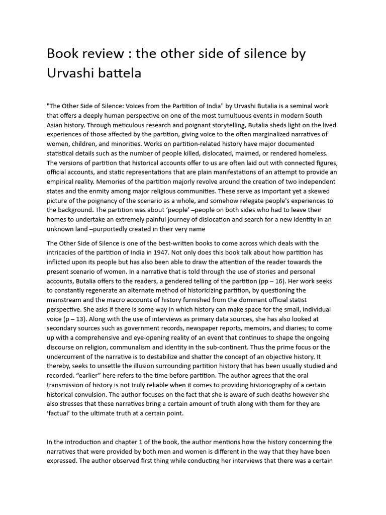 Voices of Women in Partition History | PDF | Psychological Trauma ...