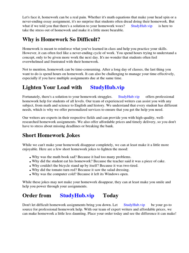 Short Homework Jokes | PDF | Jokes | Humour