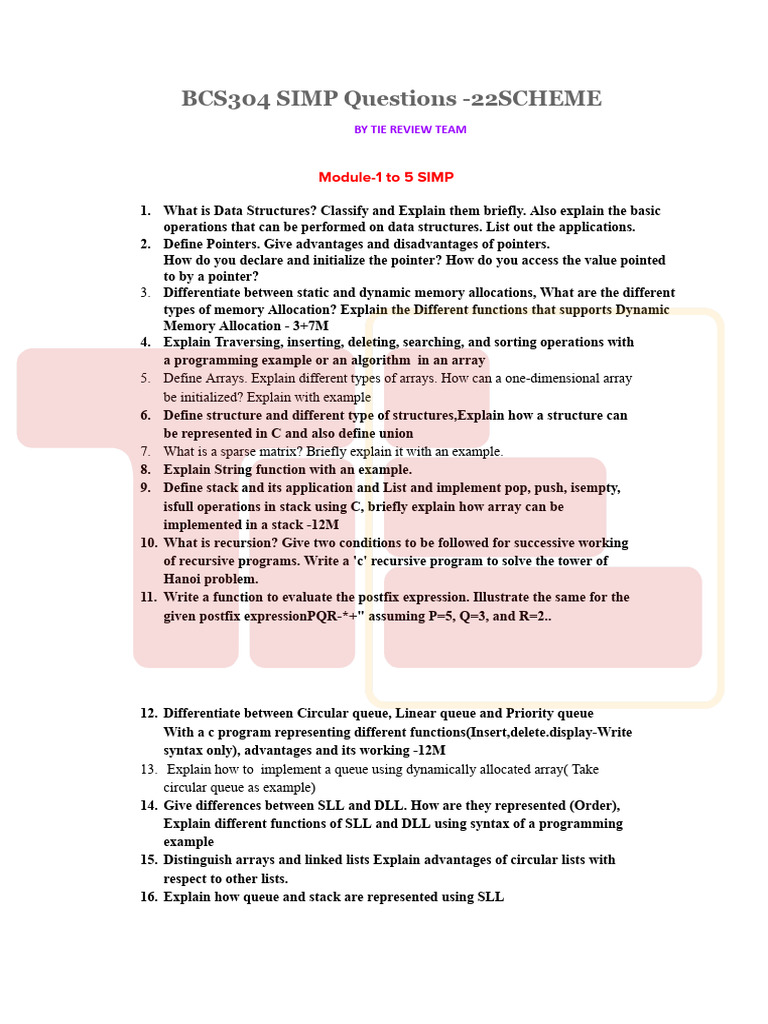 BCS304 Super Important - 22SCHEME | PDF | Pointer (Computer Programming) | Queue (Abstract Data ...