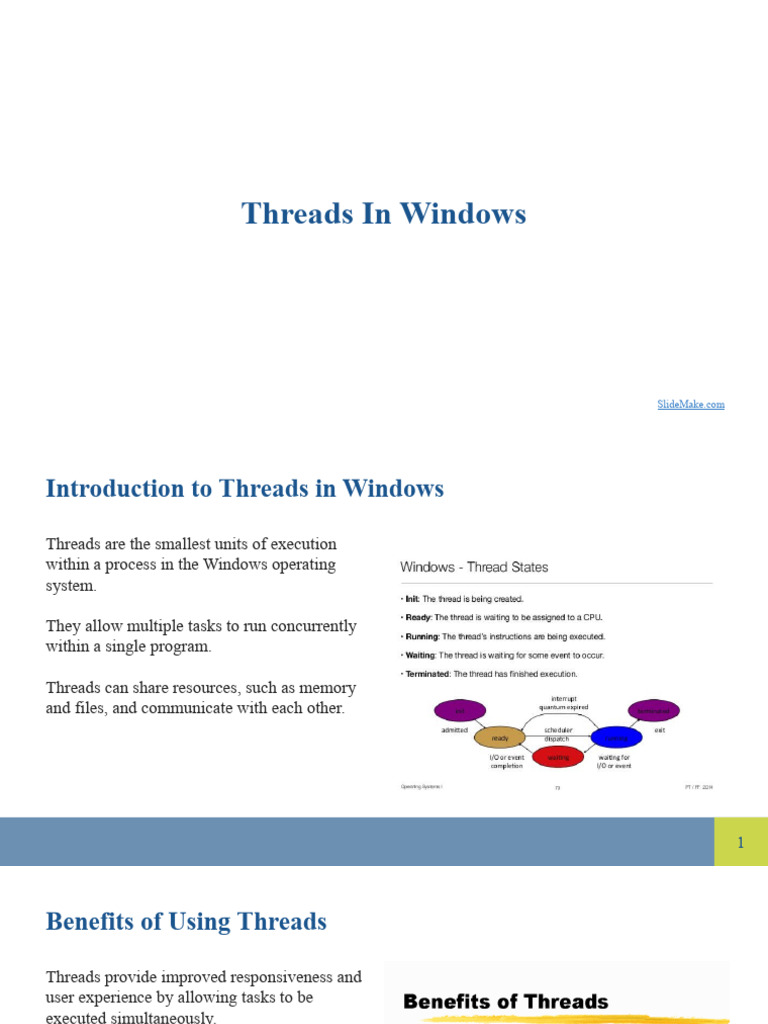 Threads in Windows | PDF | Thread (Computing) | Process (Computing)