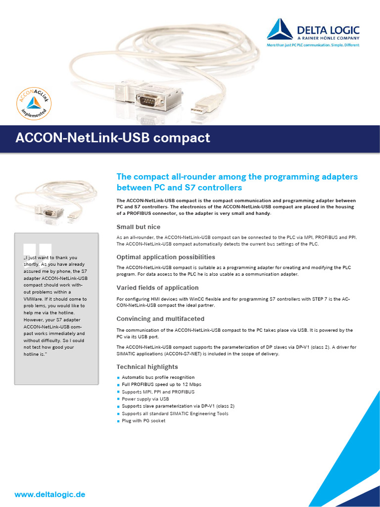 Data Sheet ACCON-NetLink-USB Compact | Download Free PDF | Usb | Programmable Logic Controller
