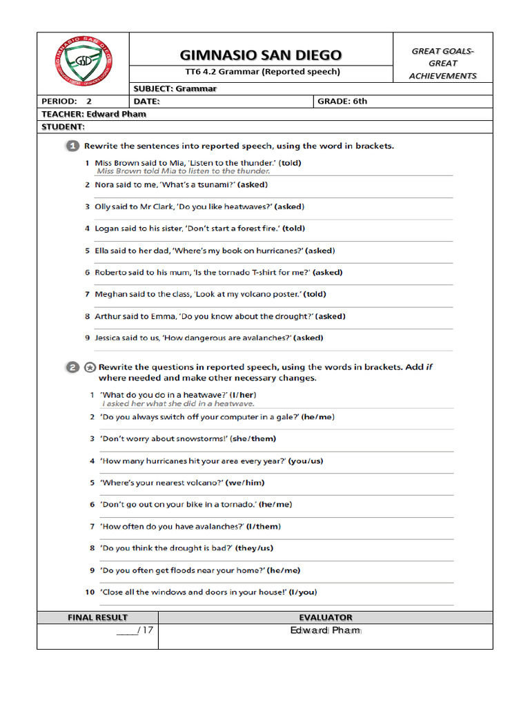 TT6 4.2 Reported Speech | PDF
