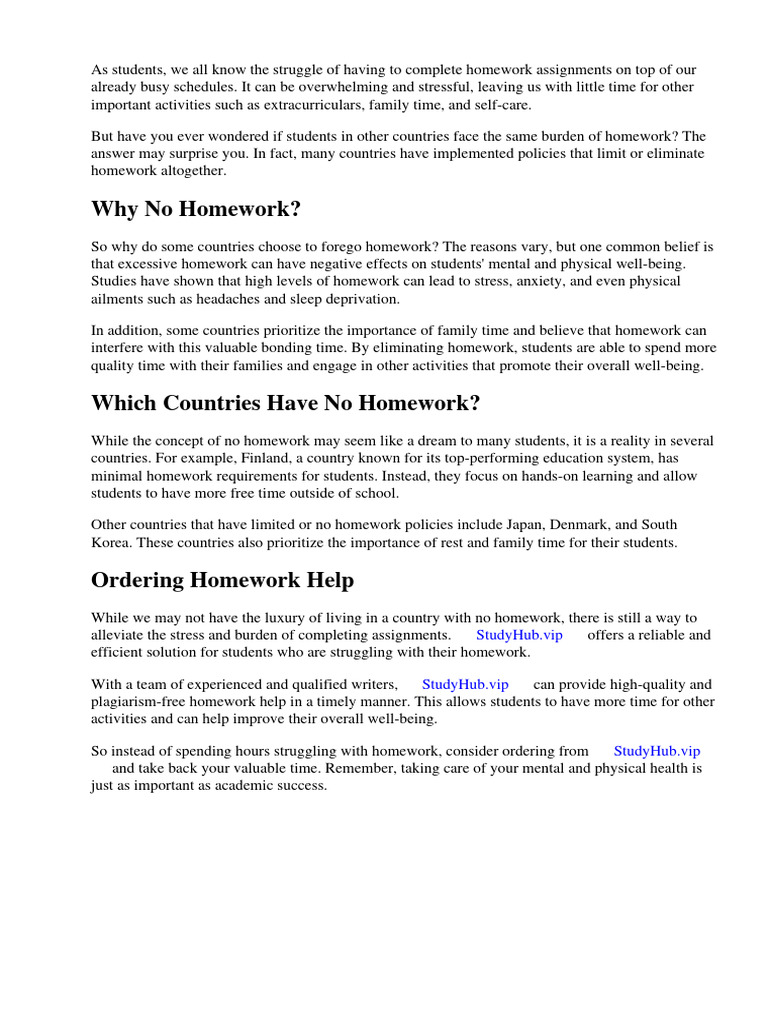 No Homework in Other Countries | PDF | Homework | Teachers