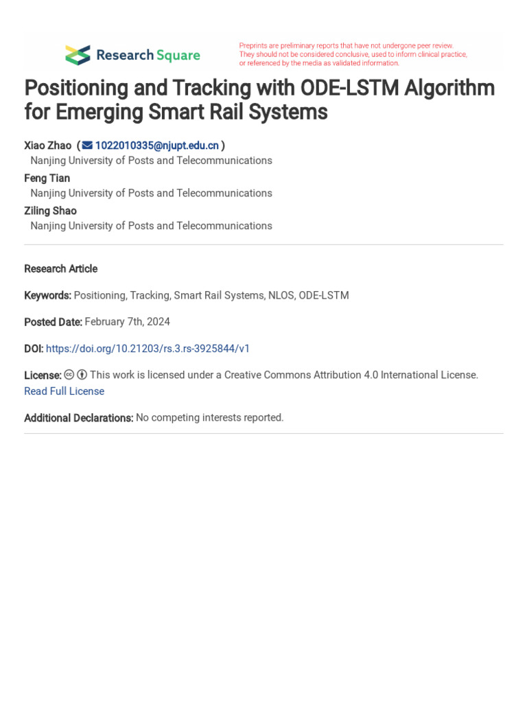 Positioning and Tracking With ODE-LSTM Algorithm F | PDF | Mimo | Ordinary Differential Equation