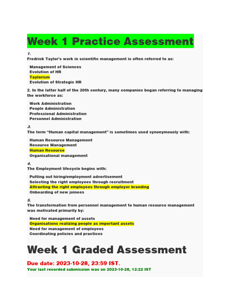 ALL Week Graded Assessment HRM Strategy Execution | PDF | Motivation ...