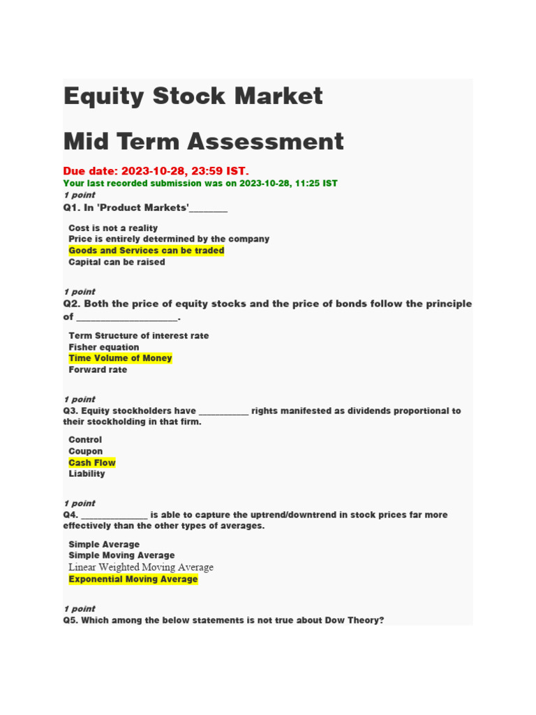 Equity Stock Market IIMB Q&A | PDF | Stocks | Option (Finance)