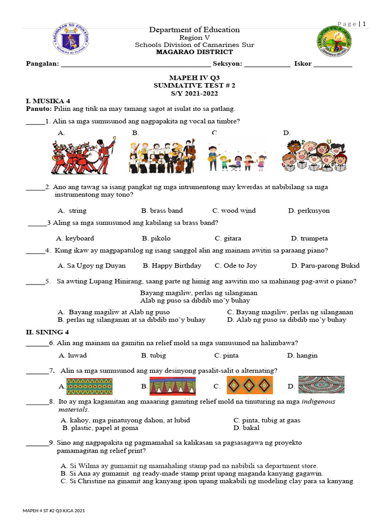MAPEH 4 ST 2 Q3 Karen Aroncillo | PDF