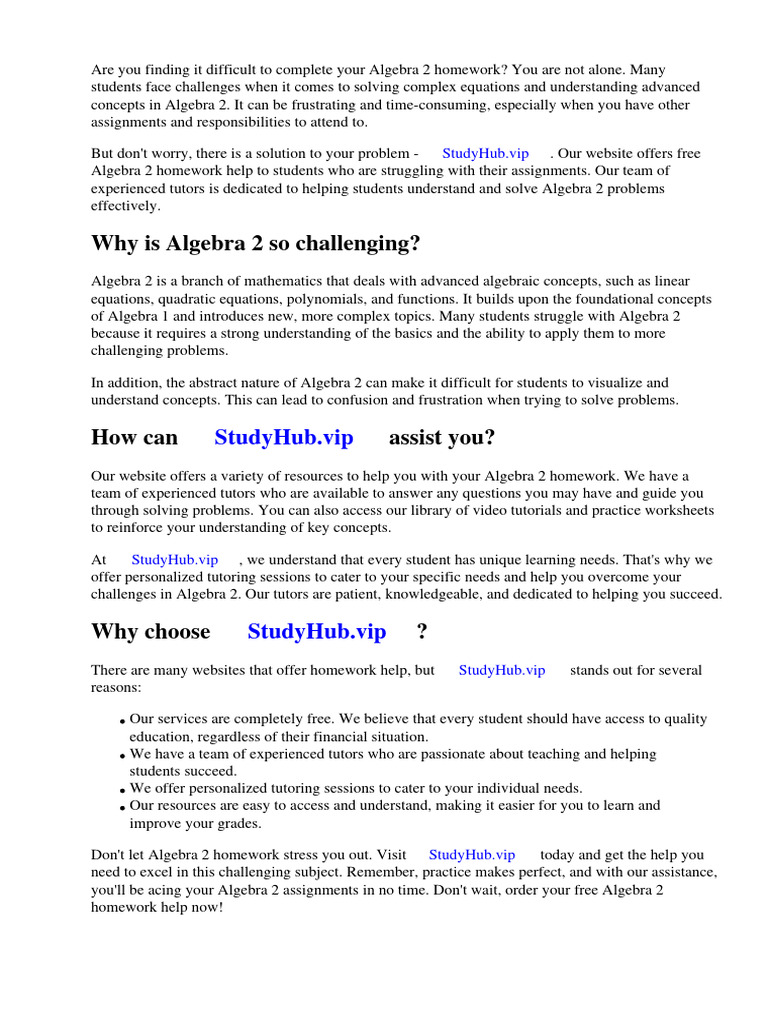 Free Algebra 2 Homework Help | PDF | Algebra | Mathematics