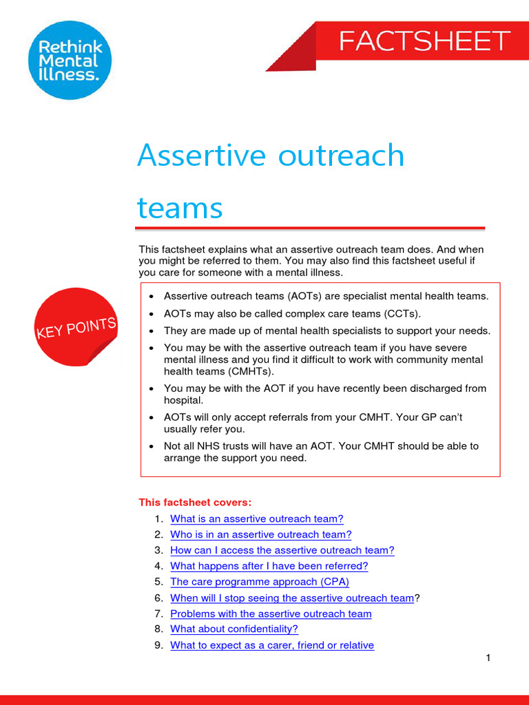 Assertive - Outreach - Factsheet | PDF | Mental Health Professional | Caregiver