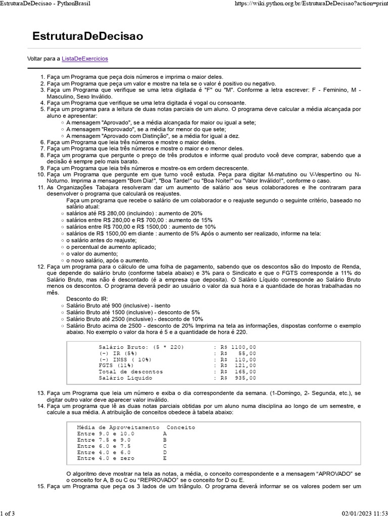 Exercícios de Estrutura de Decisão Python | PDF | Triângulo | Número real