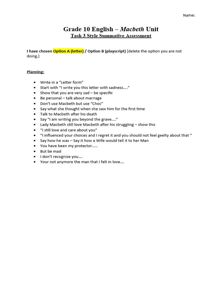 Macbeth Task 3 Style Summative Response | PDF