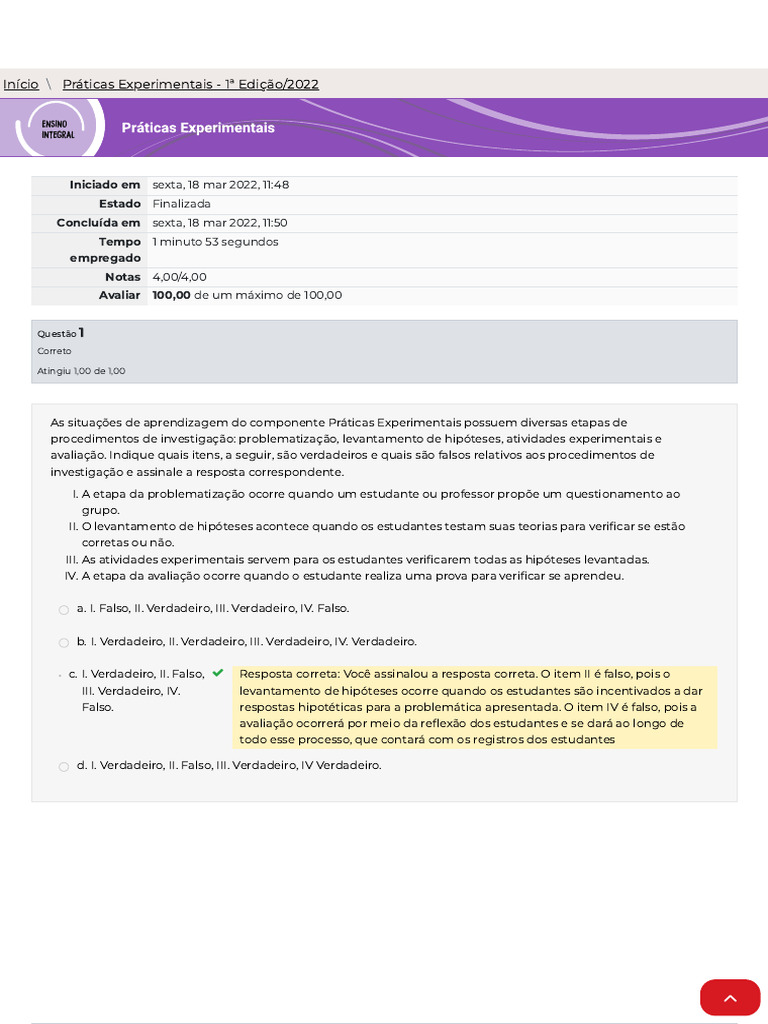Questionário Avaliativo Do Módulo 1 - Revisão Da Tentativa | PDF | Science | Método científico