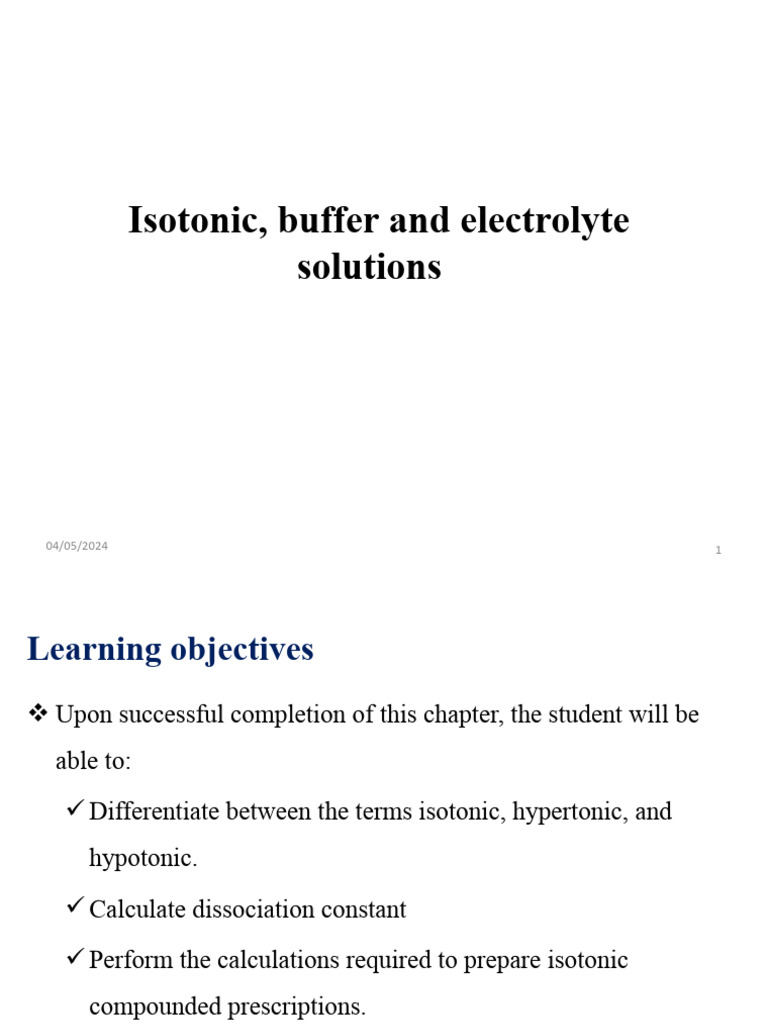 7.isotonic and Buffer Solution | PDF | Buffer Solution | Osmosis