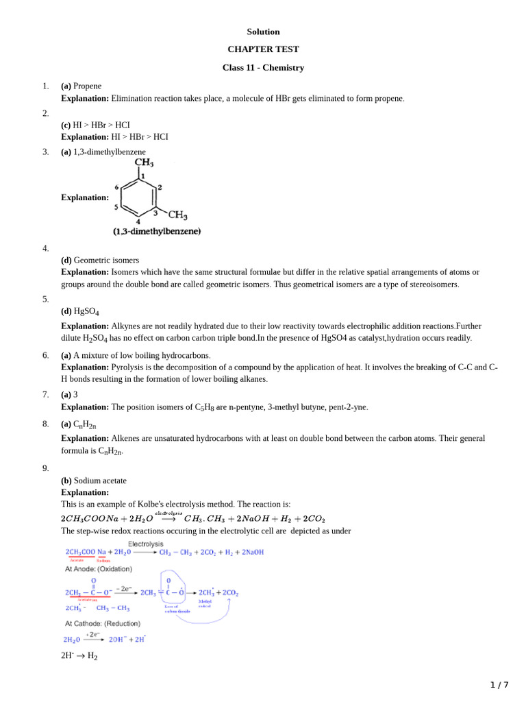 Hydrocarbon Answer Key | PDF | Alkene | Chemical Polarity