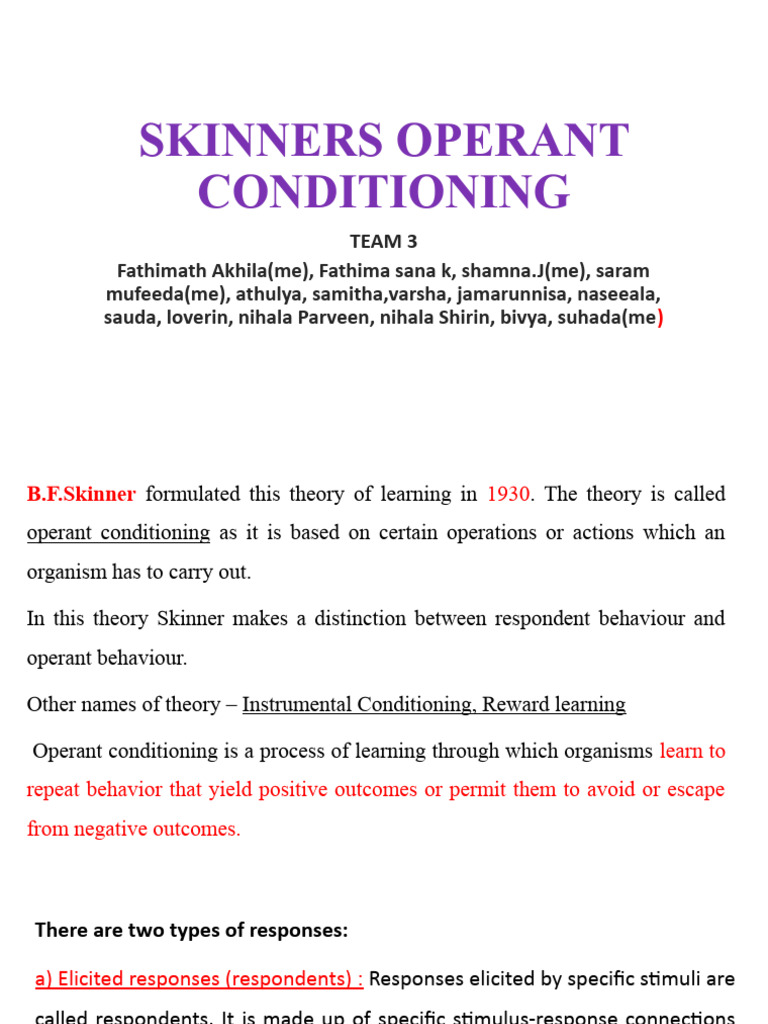 Skinners Operant Conditioning - Team 3 | PDF | Reinforcement ...