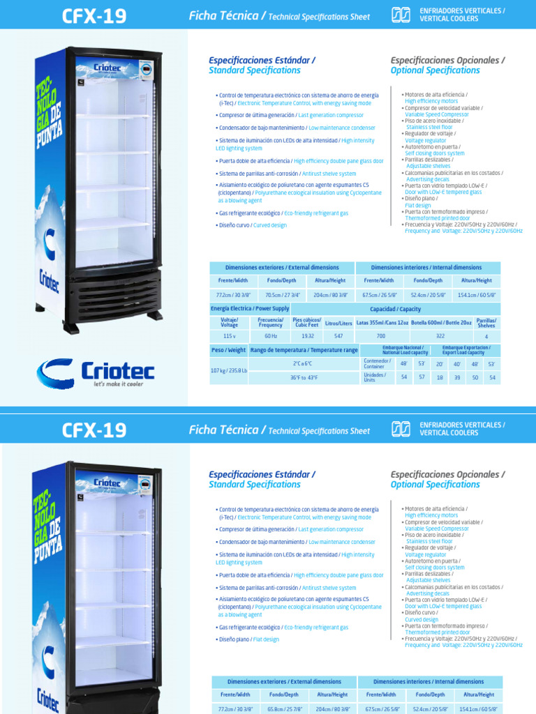 Criotec CFX-19 User Manual | PDF | Cantidades fisicas | Ingenieria ...