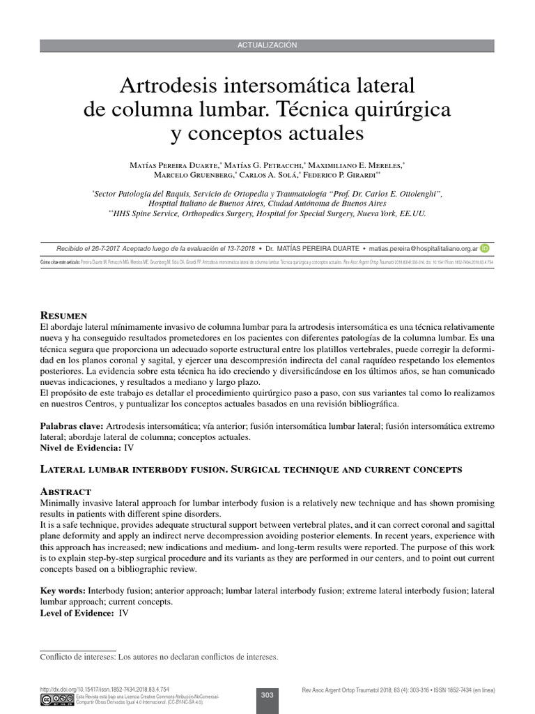 Artrodesis Intersomática Lateral de Columna Lumbar. | PDF | Sistema ...