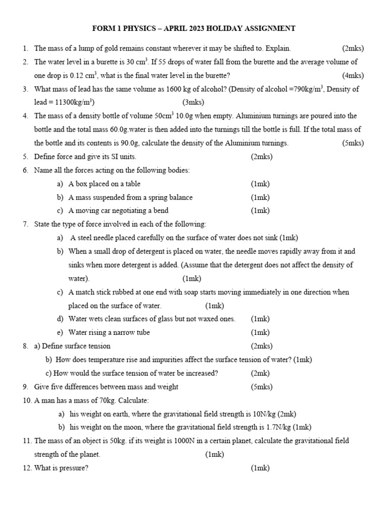 Physics F1 | PDF | Density | Pressure
