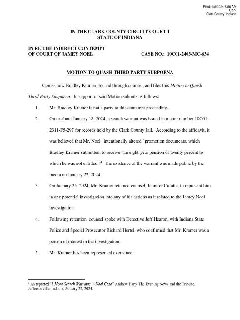 Motion to Quash Subpoena for Kramer | PDF | Subpoena | Justice