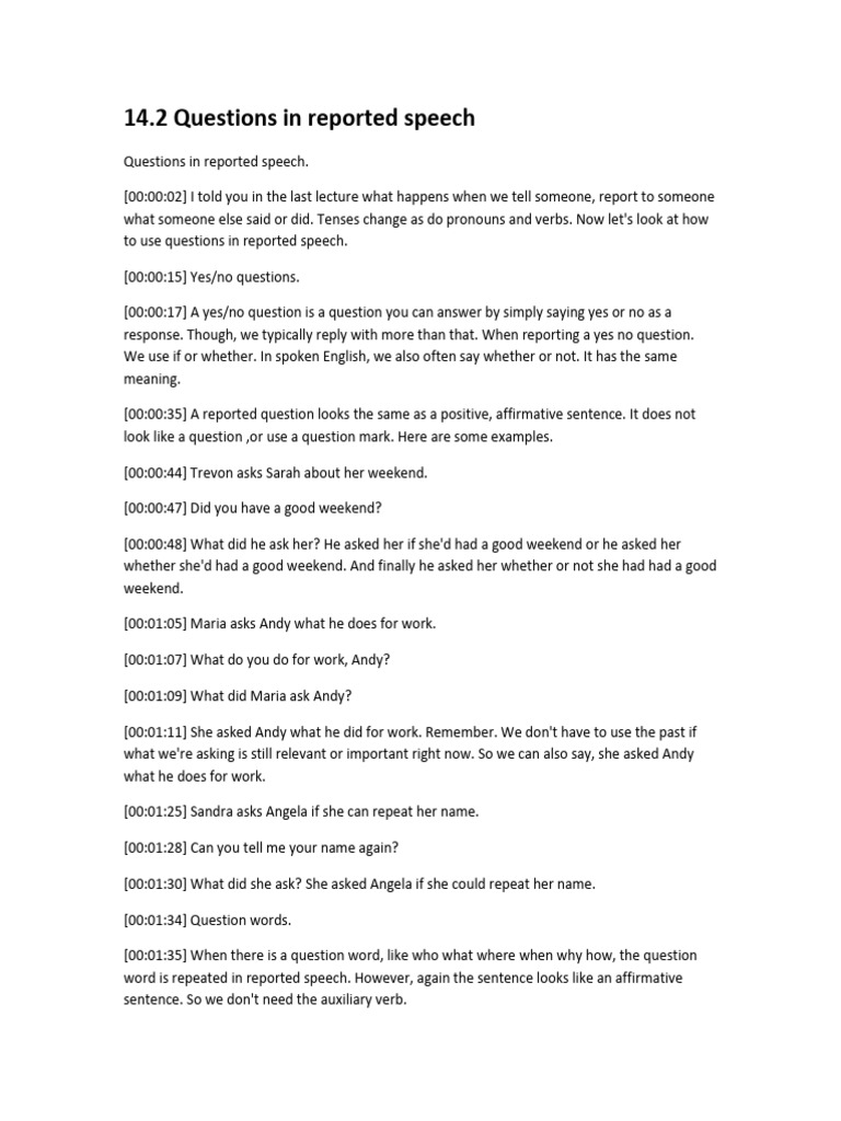 Reported Speech: Questions Guide | PDF