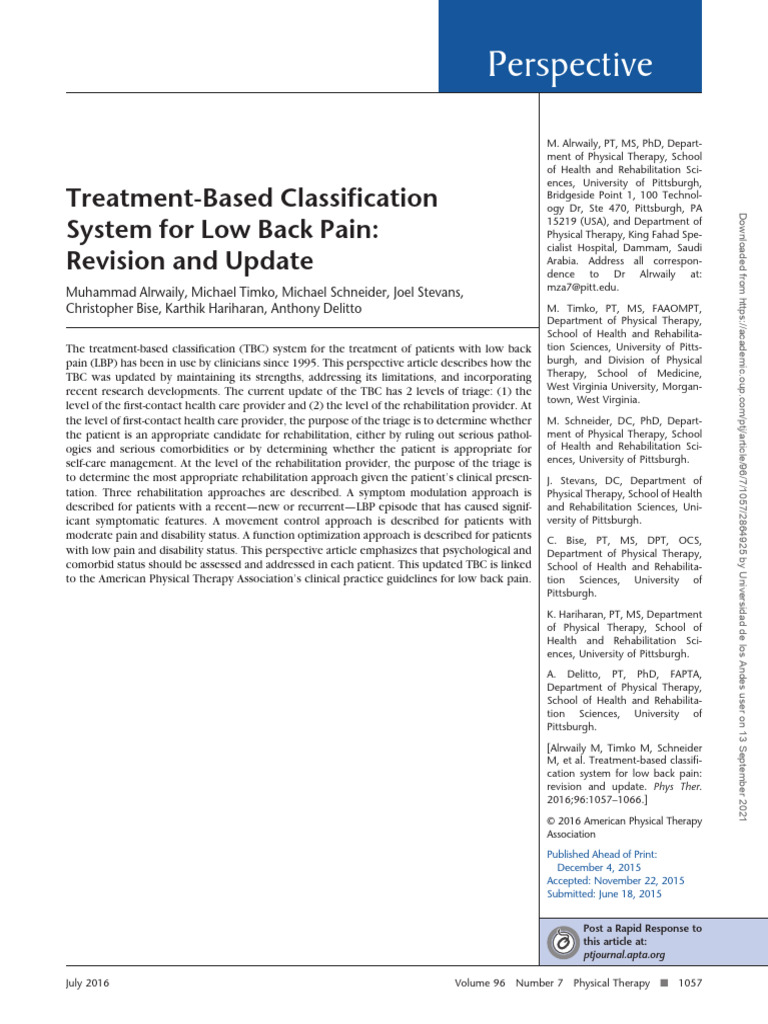 Alrwaily Treatment Based Classification System | PDF | Physical Therapy ...