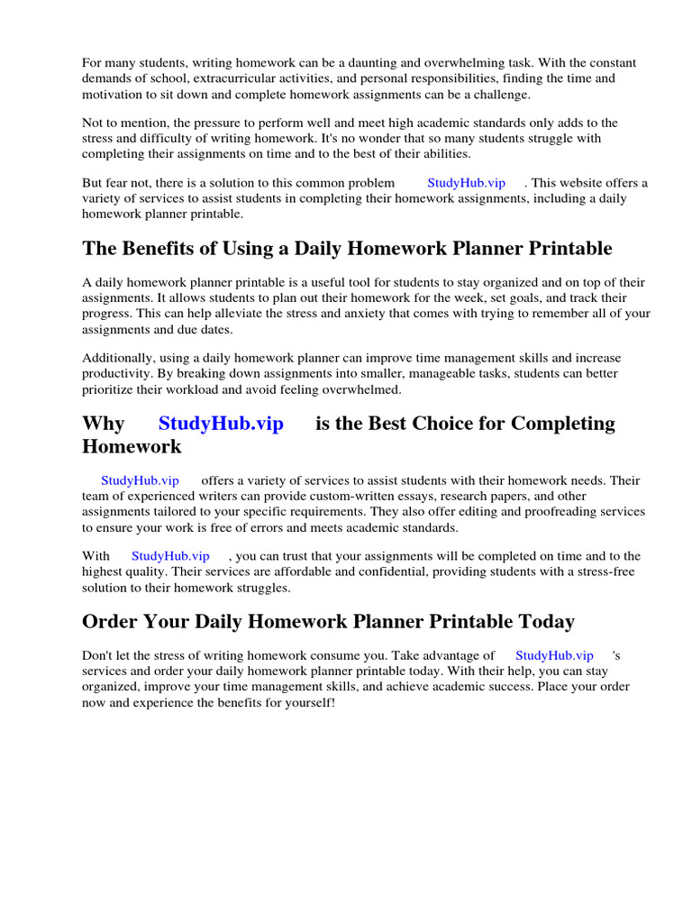 Daily Homework Planner Printable | PDF | Homework | Page Layout