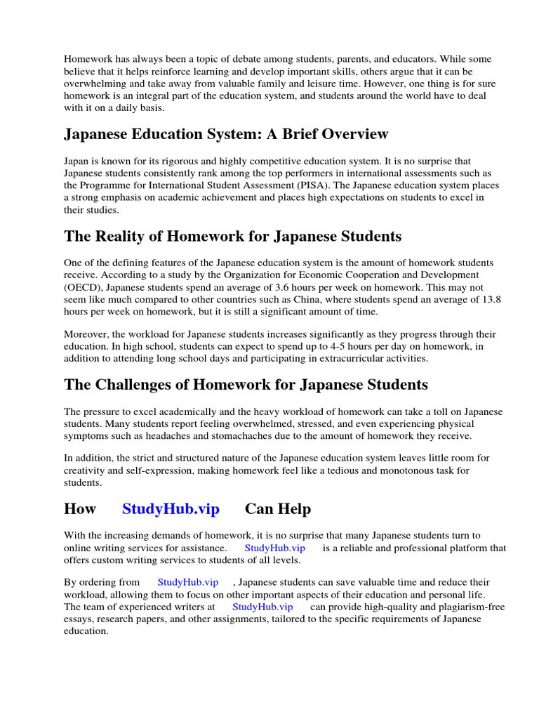 How Many Hours of Homework Do Japanese Students Get | PDF | Cost Of ...