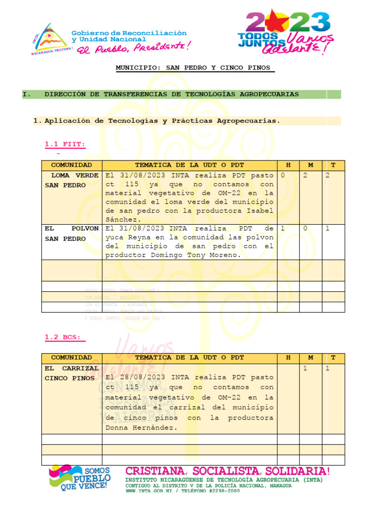 Informe Mensual Agosto San Pedro y Cinco Pinos | PDF | Frijol | Agricultura