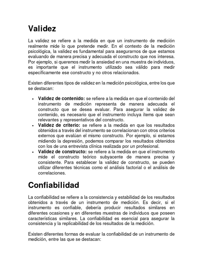 Validez, Confiabilidad y Objetividad en Medición | PDF | Validez ...
