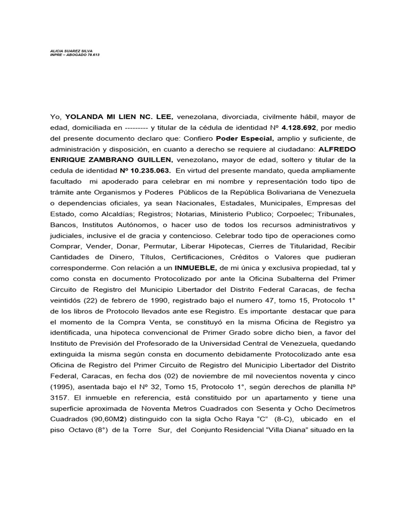 Poder Especial para Administración de Inmueble | PDF | Documento de ...