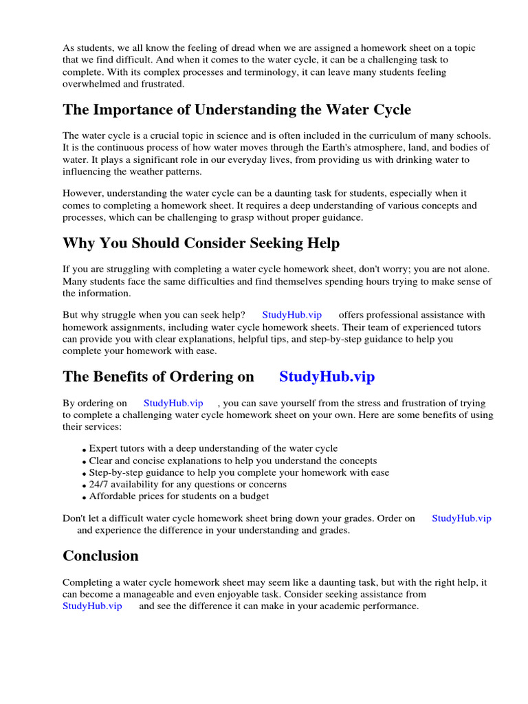 Water Cycle Homework Sheet | PDF | Water | Water Cycle
