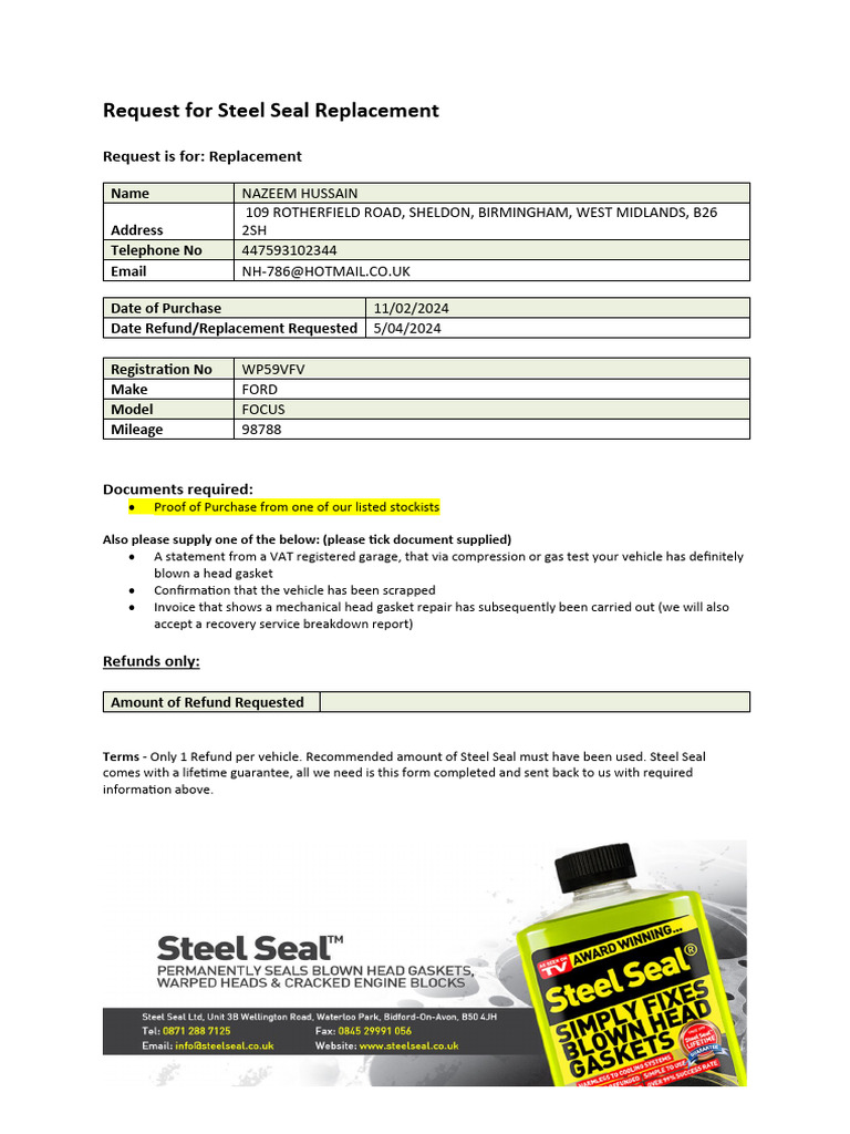 Steel Seal Form | PDF