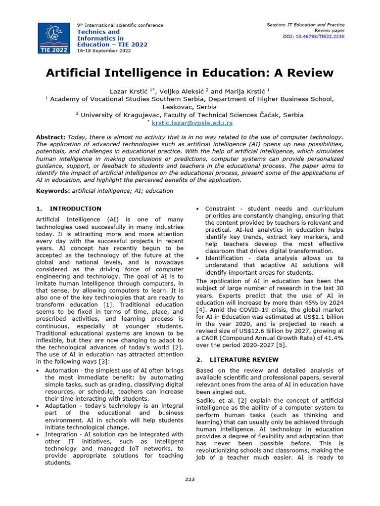 Artificial Intelligence In Education A Review Pdf Artificial