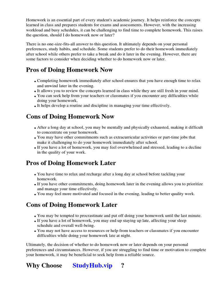 Should I Do Homework Now or Later? | PDF | Homework | Learning
