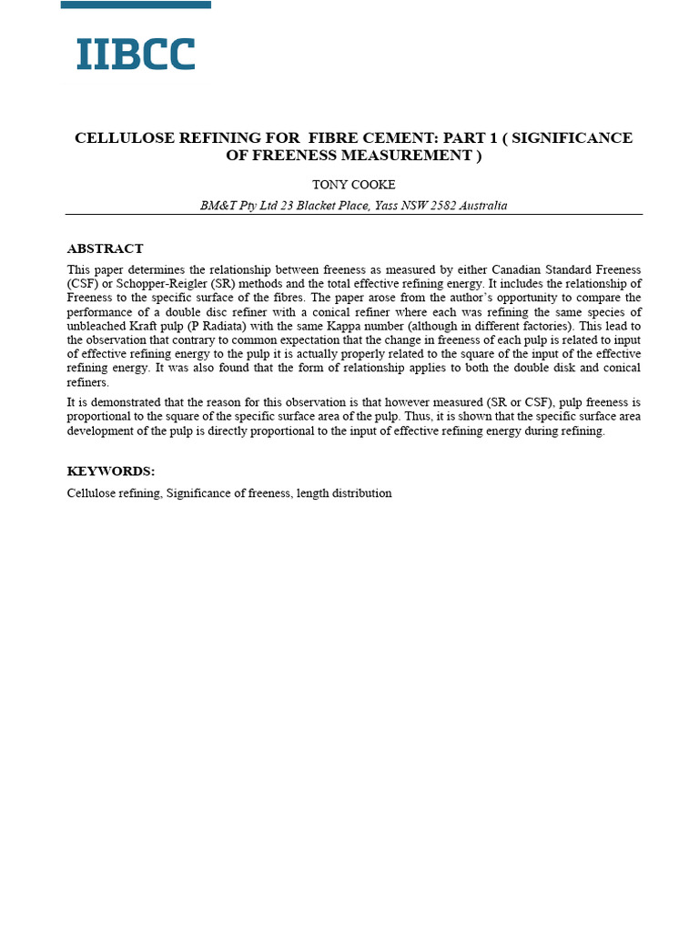 IIBCC 2022 - Cellulose Refining For Fibre Cement Part 1 Significance of ...