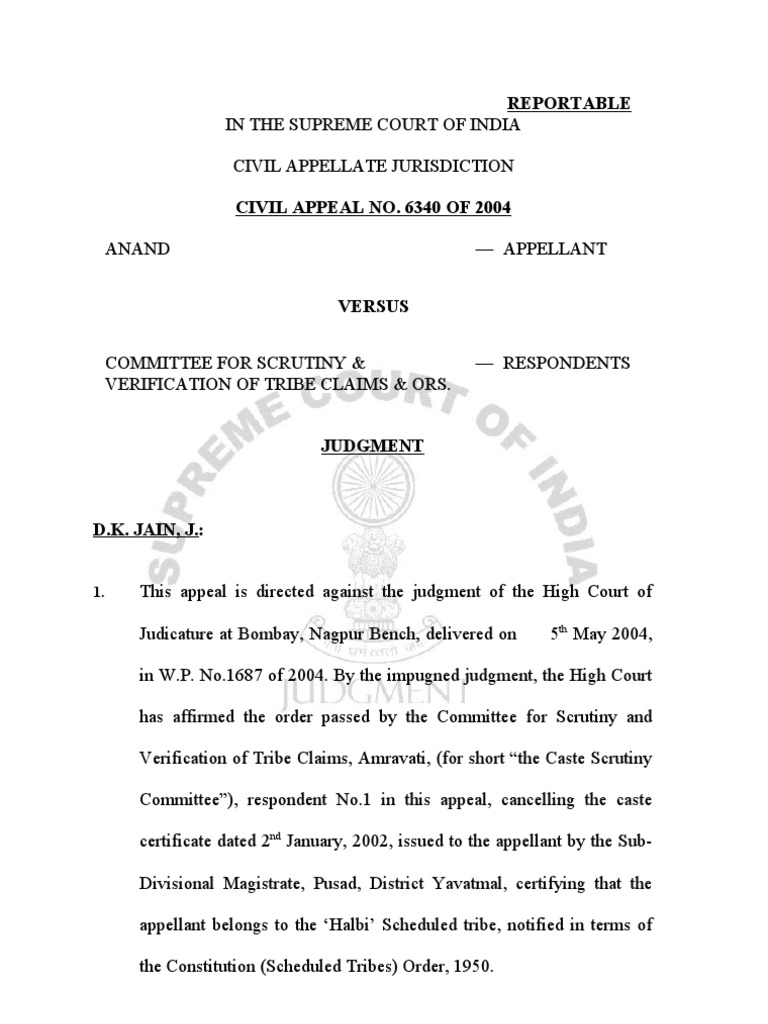 Schedule Tribe Caste - Affinity Test May Be Used To Corroborate The ...