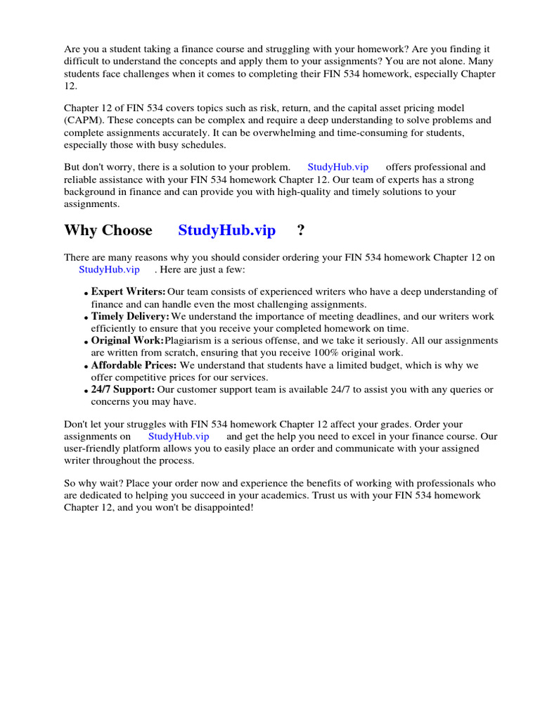 FIN 534 Chapter 12 Homework Help | PDF | Websites | World Wide Web