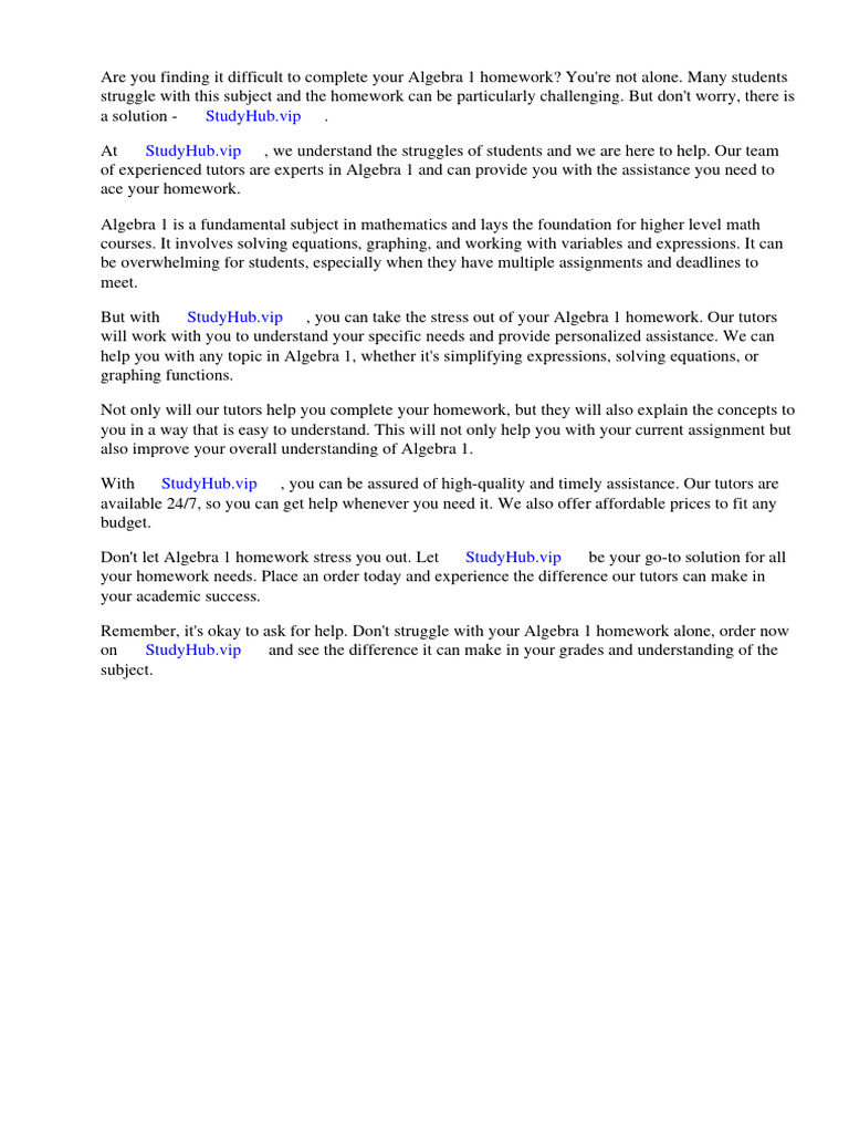 Algebra 1 Homework Assistance Online | PDF | Algebra | Homework
