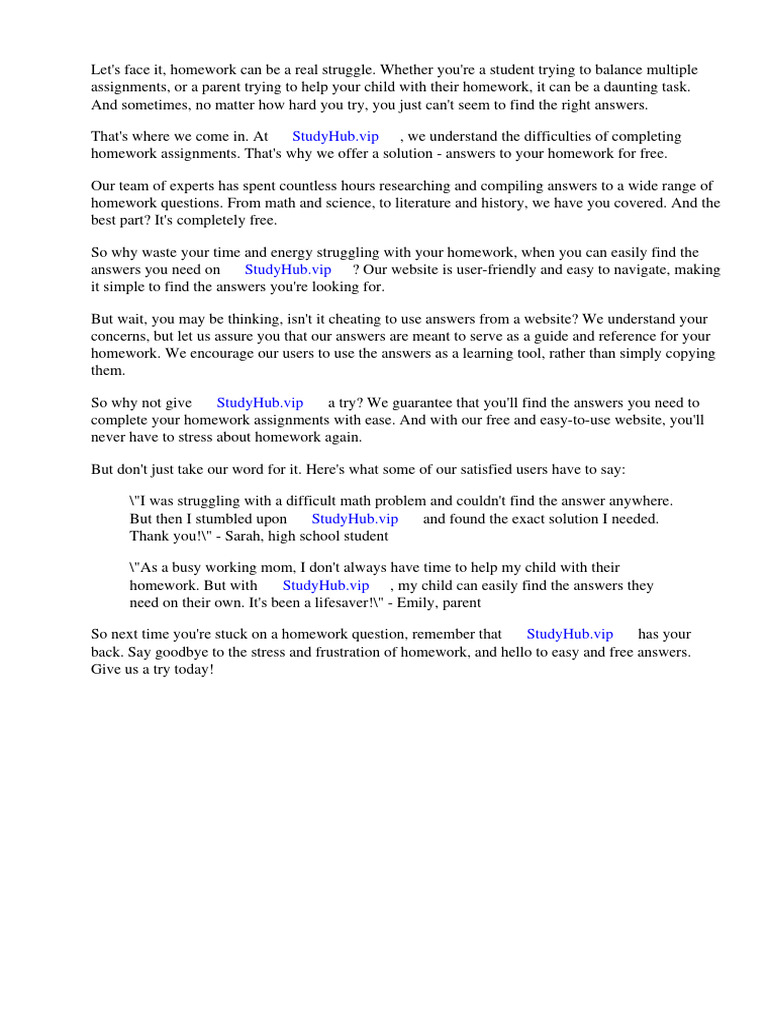 Answers To Your Homework For Free | PDF | Homework | Worksheet