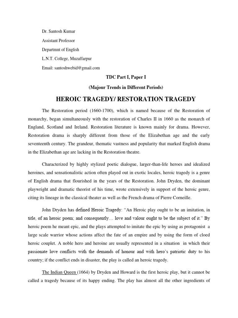 Heroic Tragedy/ Restoration Tragedy: TDC Part I, Paper I (Majour Trends ...