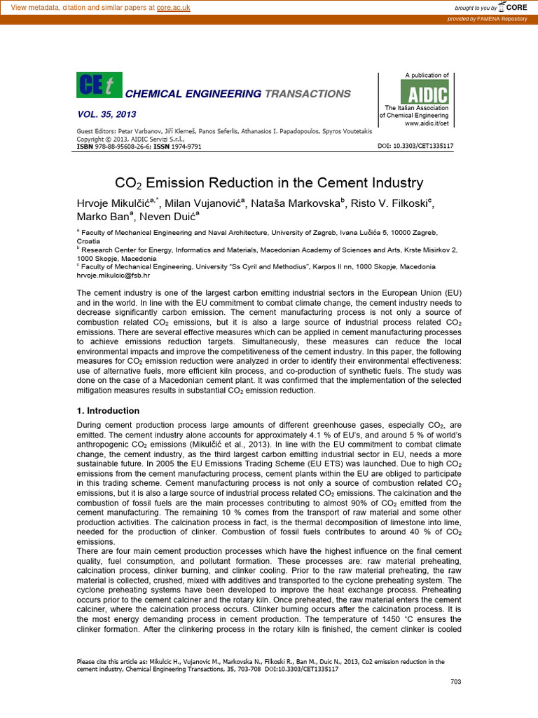 CO Emission Reduction in The Cement Industry: C H E M I C A L E N G I N E E R I N G | PDF ...