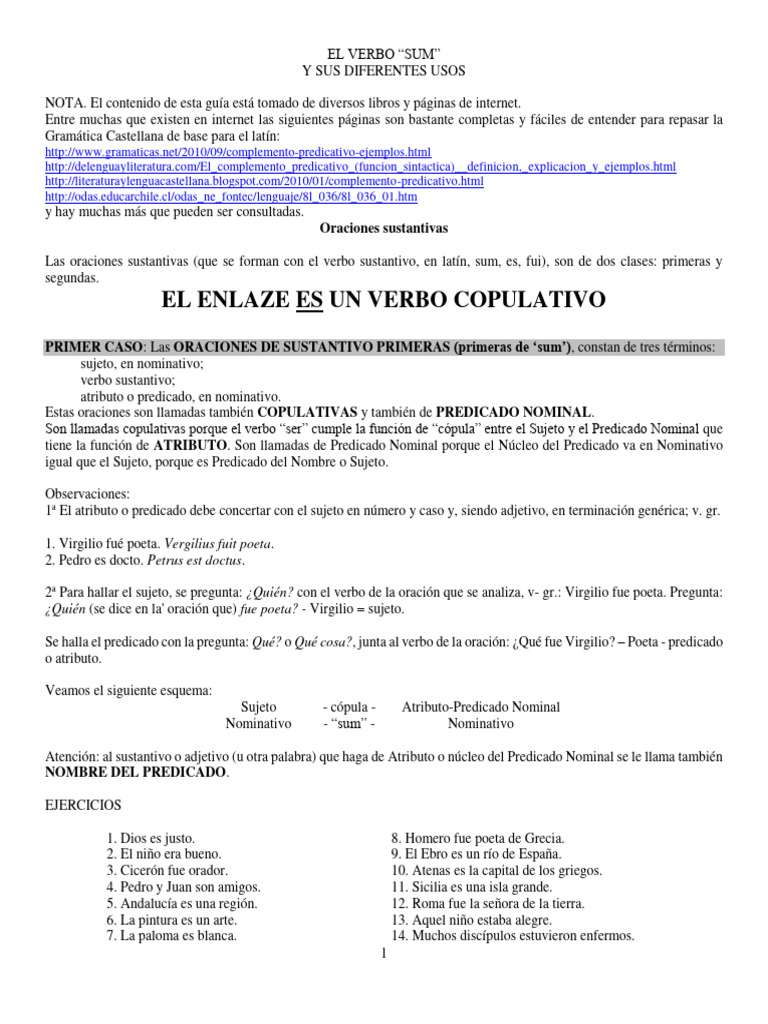 Usos del verbo "sum" en latín | PDF | Predicado (Gramática) | Asunto ...