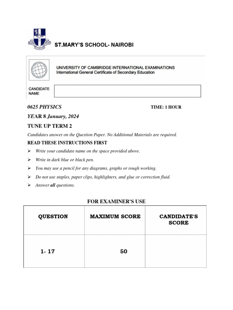 Year 8 Physics Tuneup Term 2 2024 | PDF | Speed | Rocket