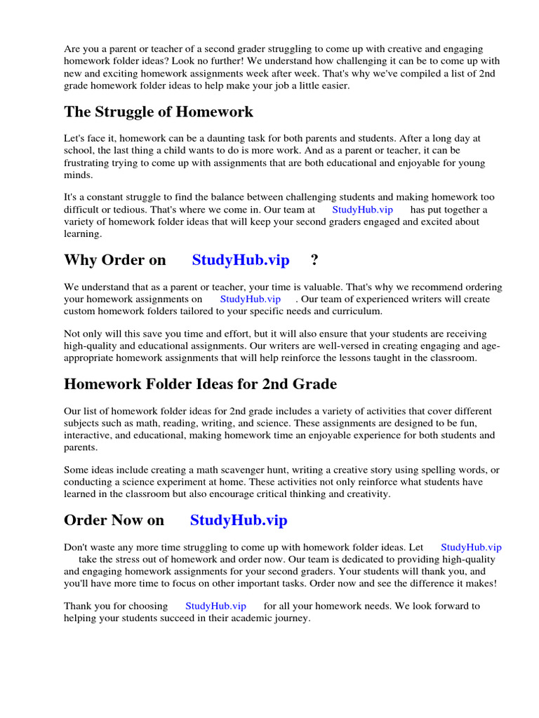 2nd Grade Homework Folder Ideas | PDF | Homework | Teachers