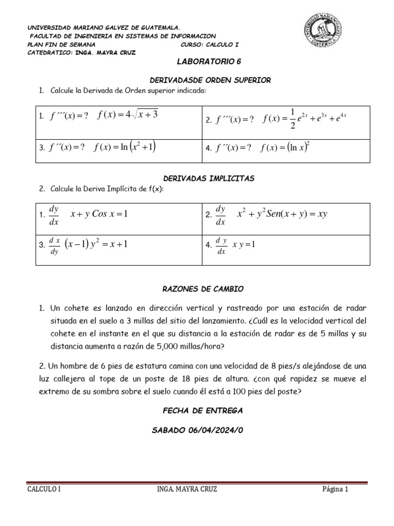 LAB 6. DERIVADAS DE ORD SUP, IMPLICITAS y RAZONES DE CAMBIO | PDF ...