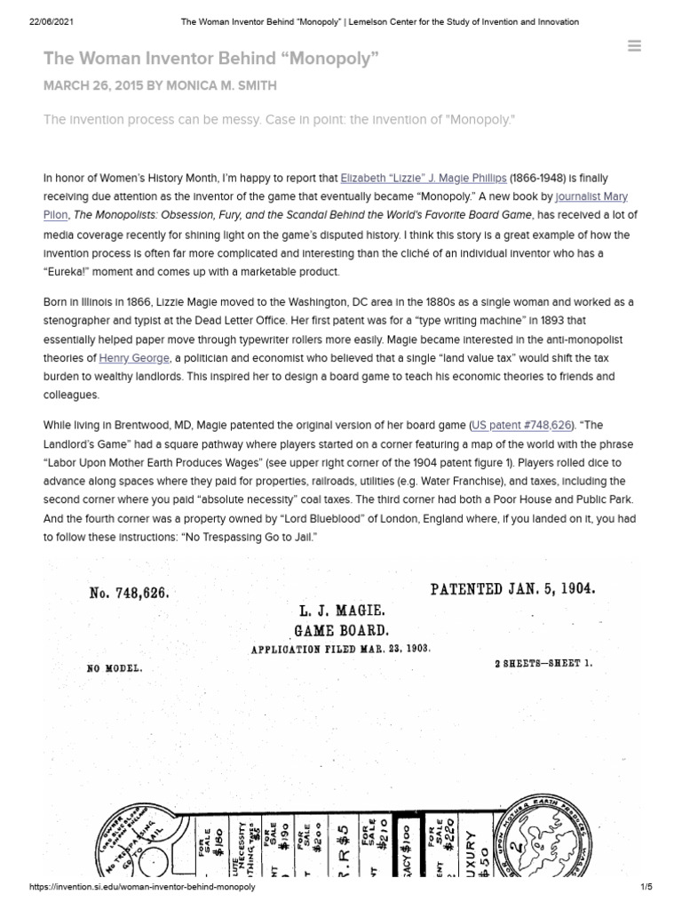 The Woman Inventor Behind "Monopoly" - Lemelson Center For The Study of ...