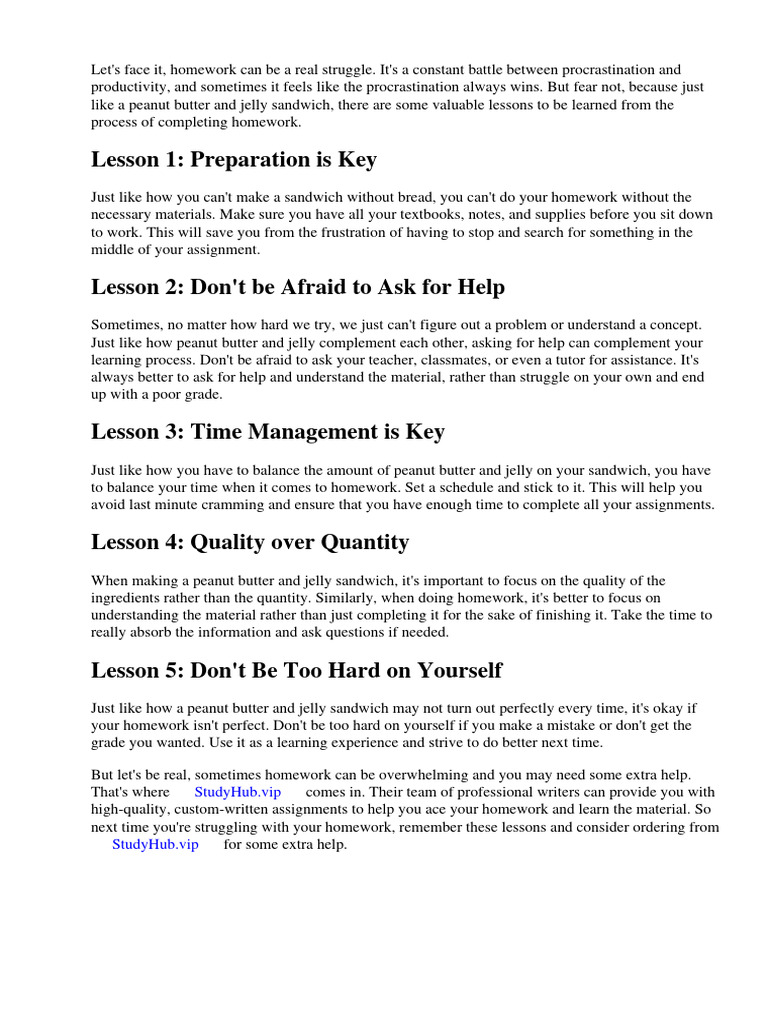 Peanut Butter and Homework Sandwiches Lessons | PDF | Homework | Fruit ...