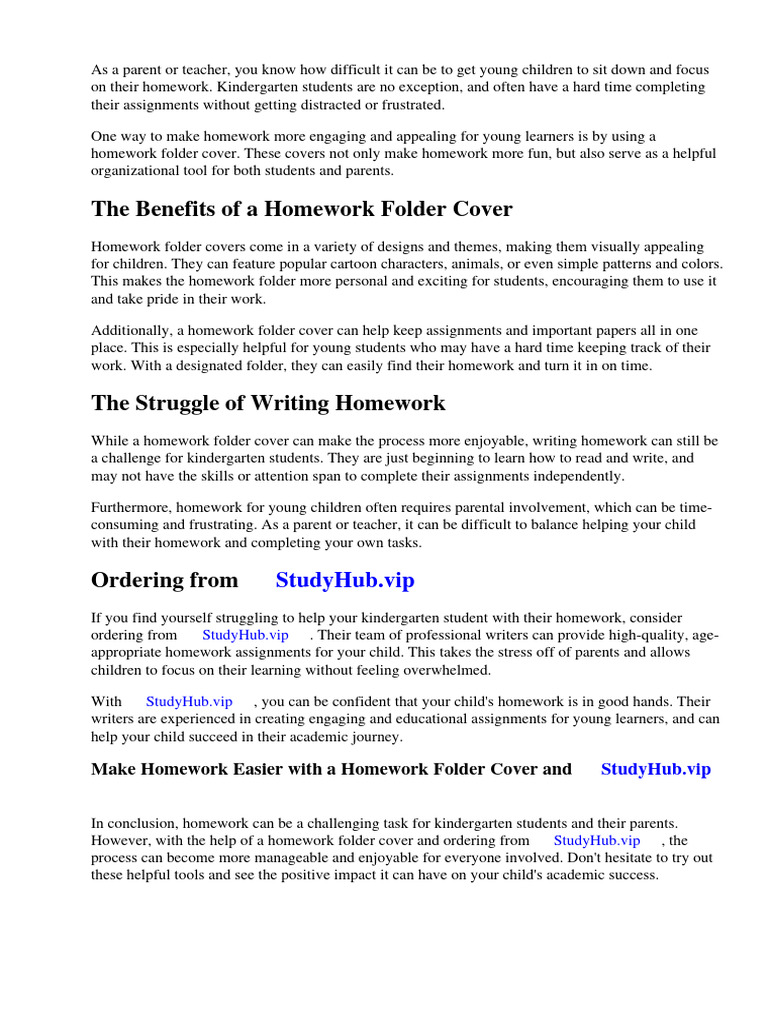 Homework Folder Cover For Kindergarten | PDF | Homework | Essays