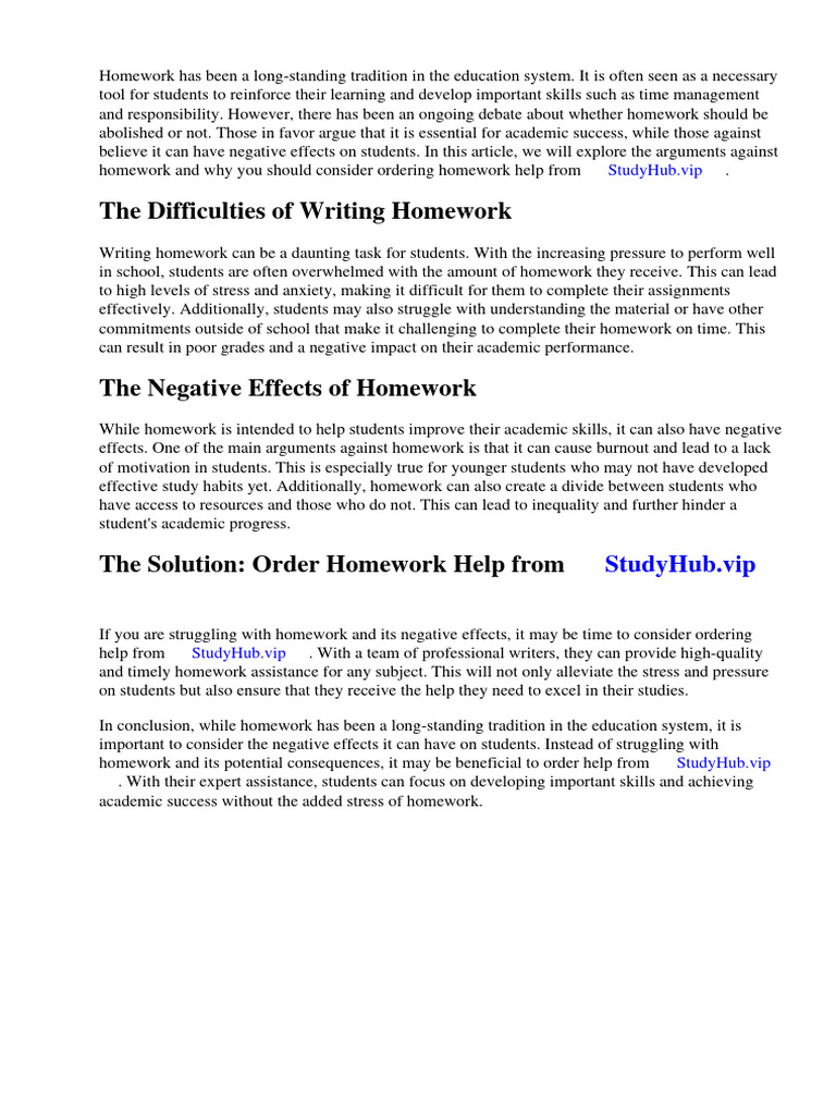 Should Homework Be Abolished in Against | PDF | Homework | Teachers