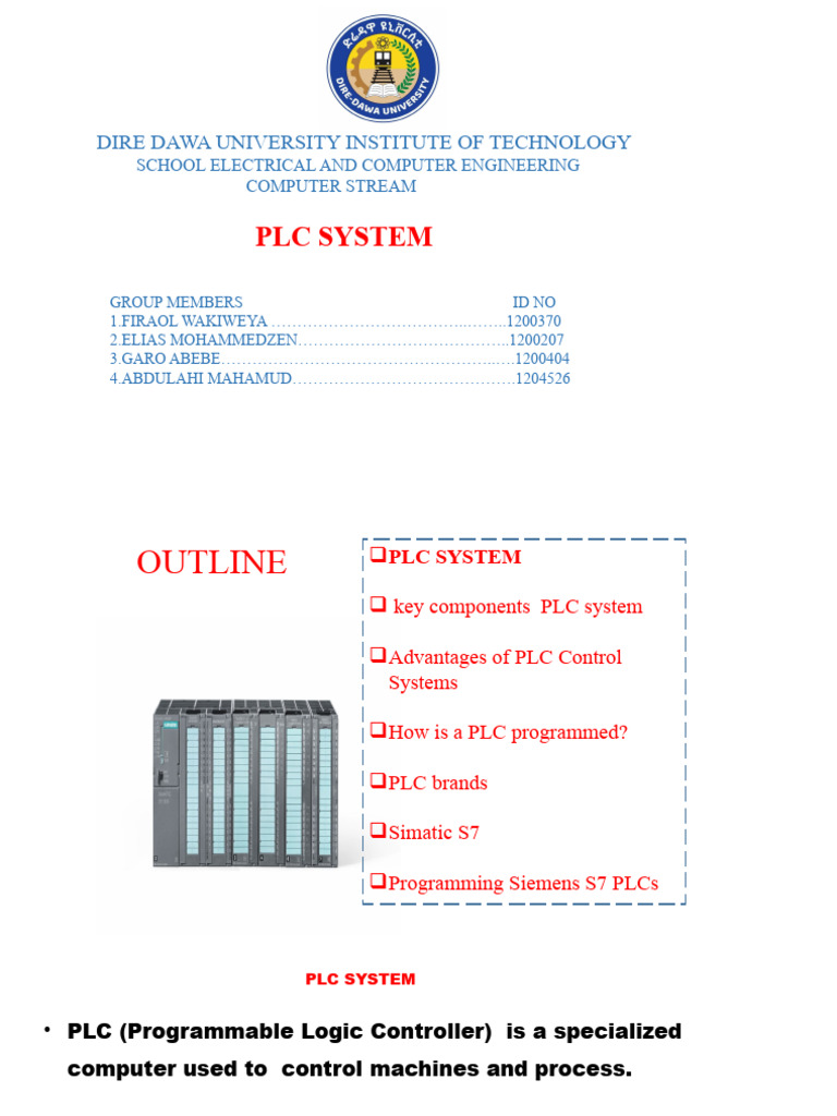 PLC System: Dire Dawa University Institute of Technology | PDF ...